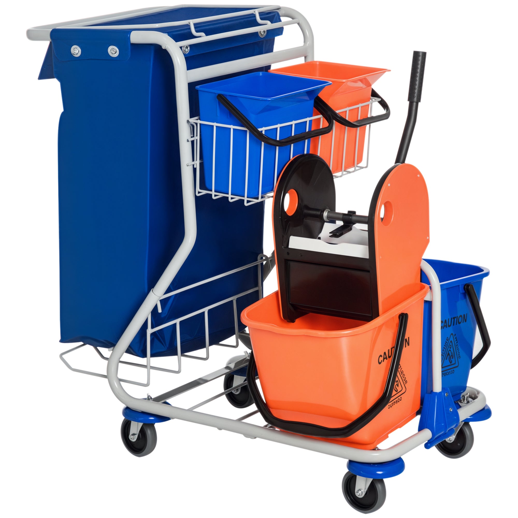 Chariot de nettoyage HOMCOM avec 2 seaux de 18 L et 2 seaux de 6 L ...