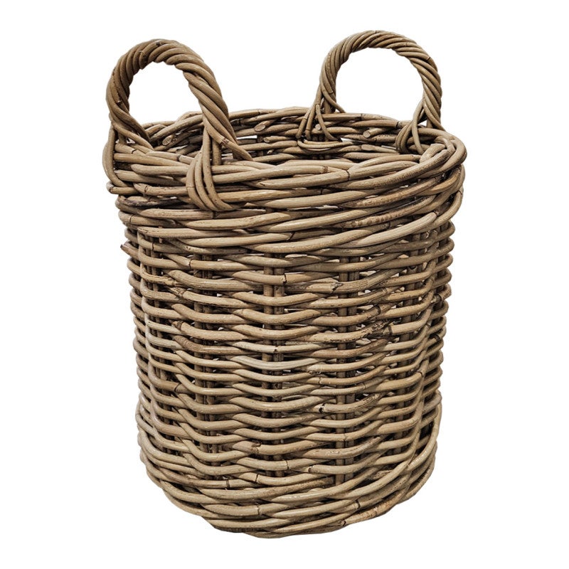 Petit panier rond H. 41 cm avec anses en kubu naturel tressé - INAYA ...