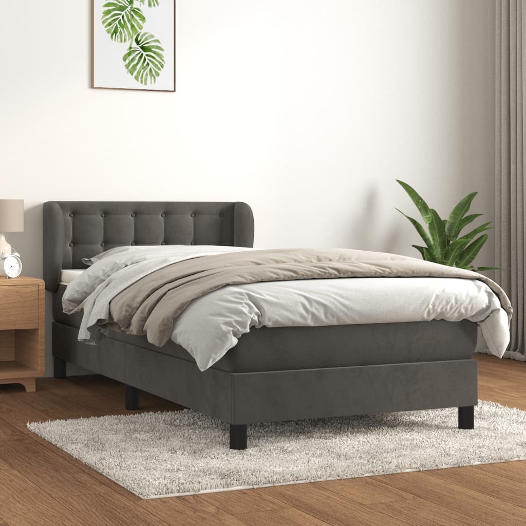 Lit à sommier tapissier et matelas Gris foncé 90x190 cm Velours | Leroy ...