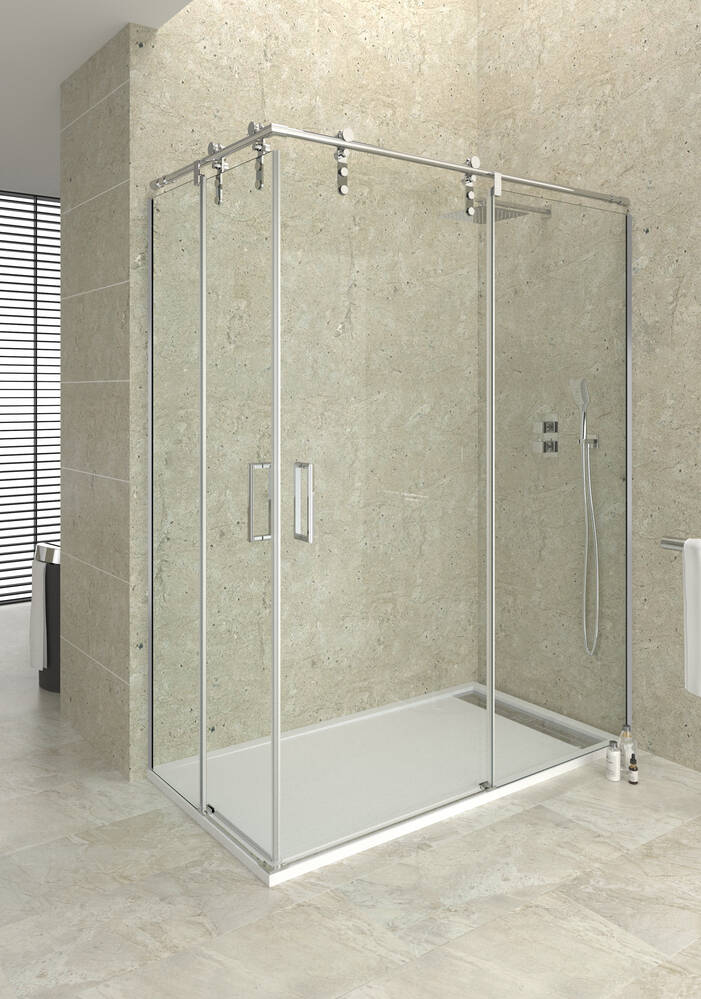 Mampara Moving Angular Transparente Cromo 120X90 | Leroy Merlin