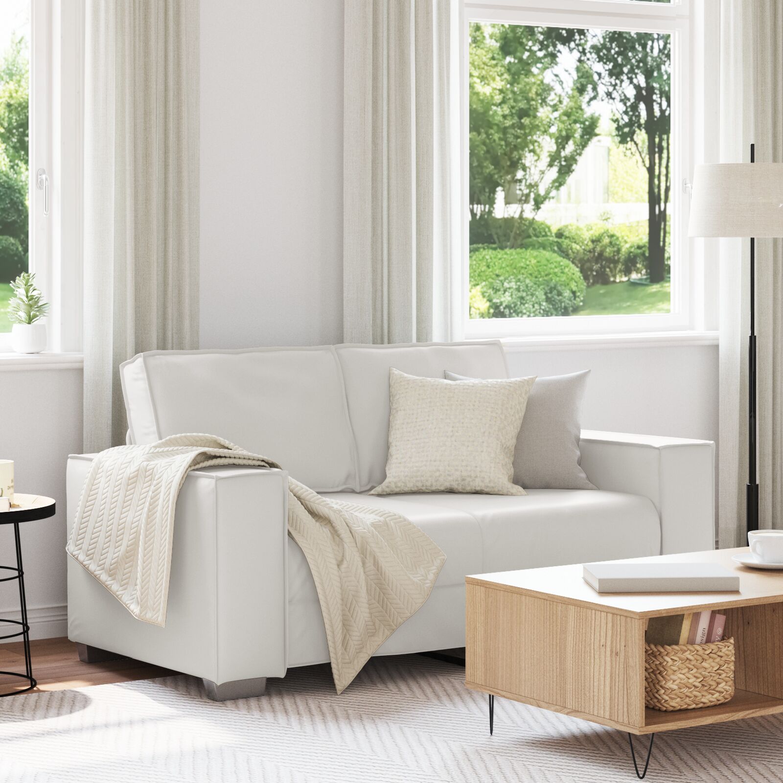 Sofá Loveseat blanco de vidaXL 120 cm en cuero sintético | Leroy Merlin