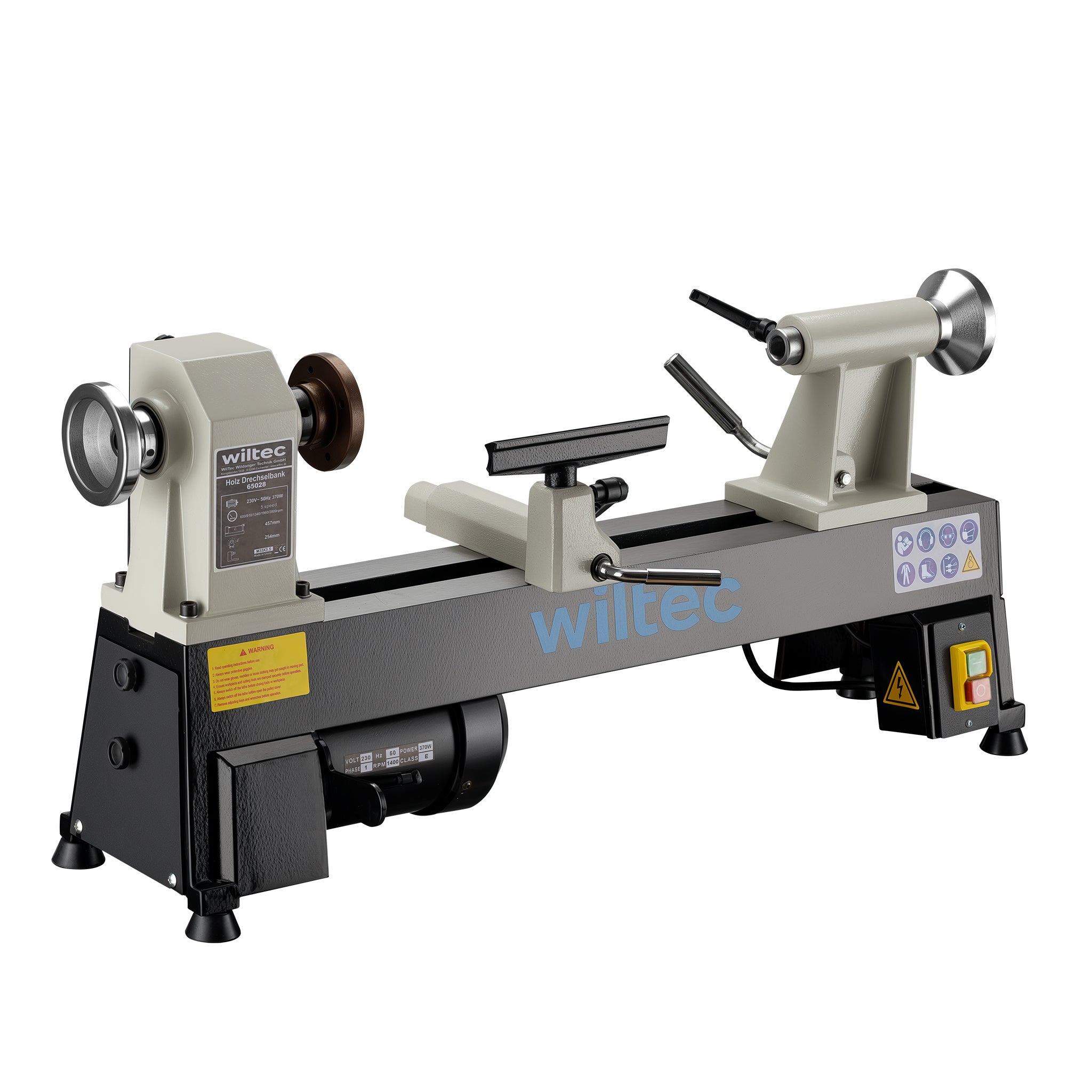 Wiltec Torno de madera 370 W velocidad variable 600-2800 rpm, máquina ...