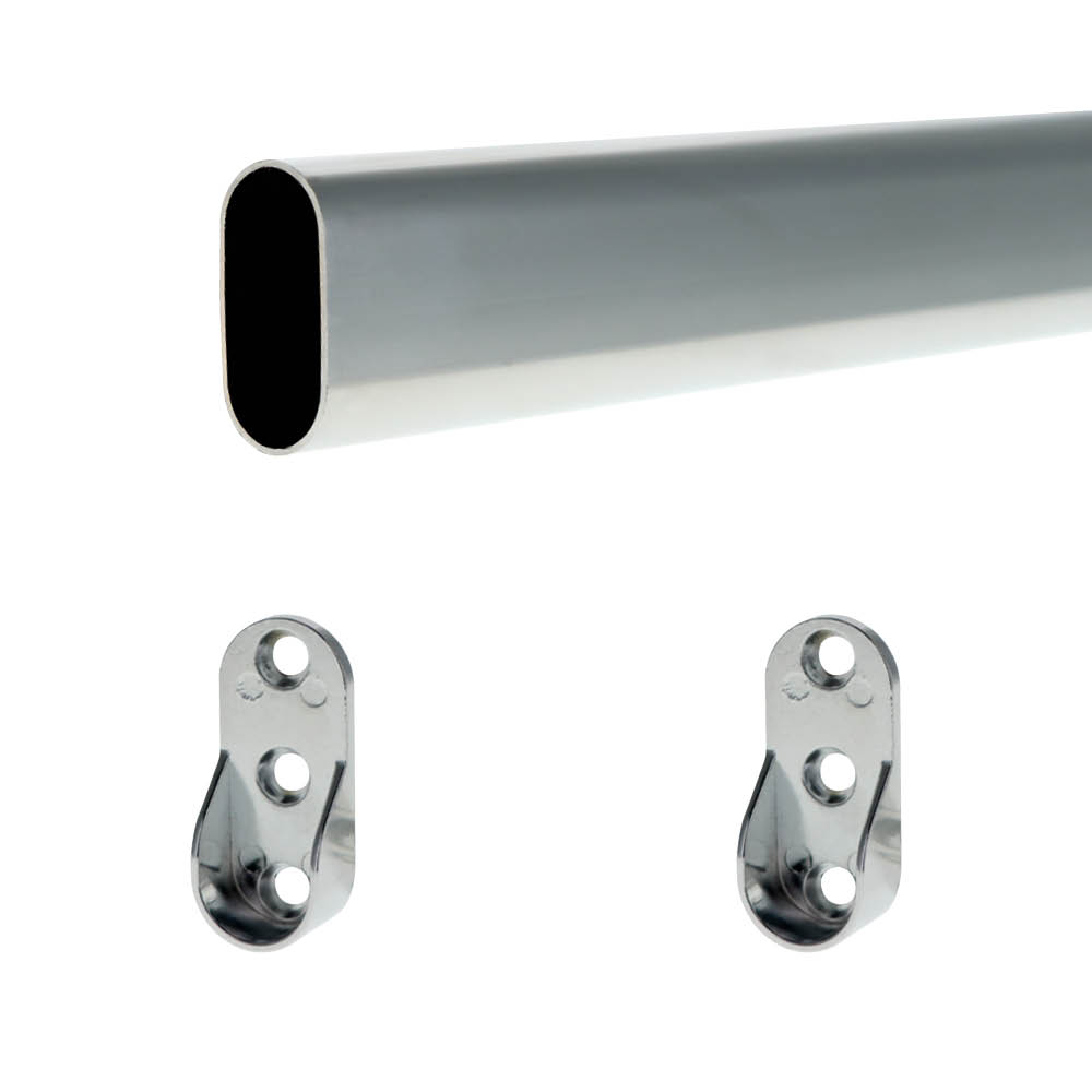 Kit tringle penderie 1m – ovale 30x15 mm – acier chromé avec 2 supports ...