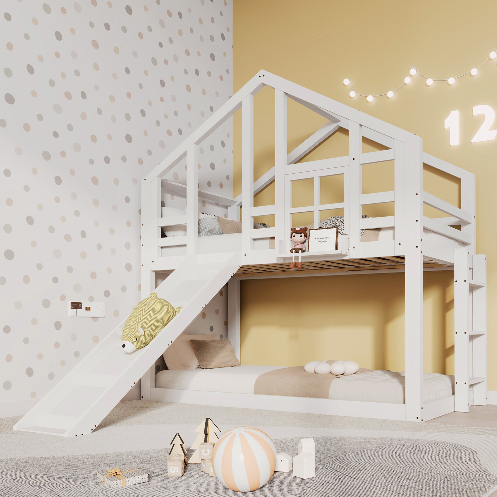 Lit superposé 90x200 cm - en bois depin - avec toboggan et échelle - Blanc | Leroy Merlin