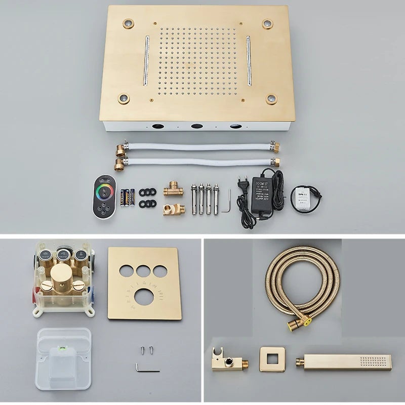 Douche Encastrée Intellilight Doré, Pomme de Douche avec Éclairage LED ...