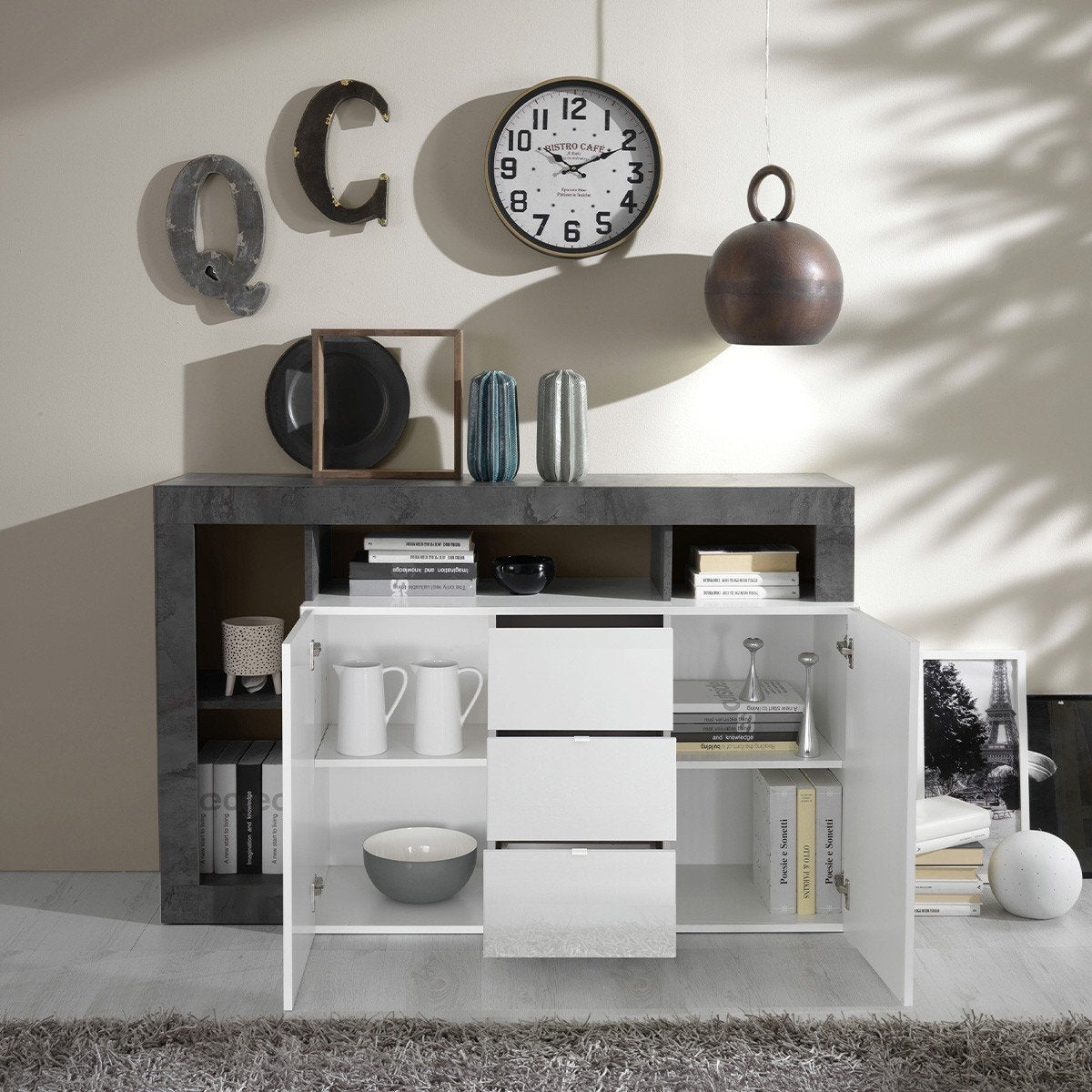 Bufet moderno Lacado blanco Lavine BX con 2 puertas y 3 cajones, color ...