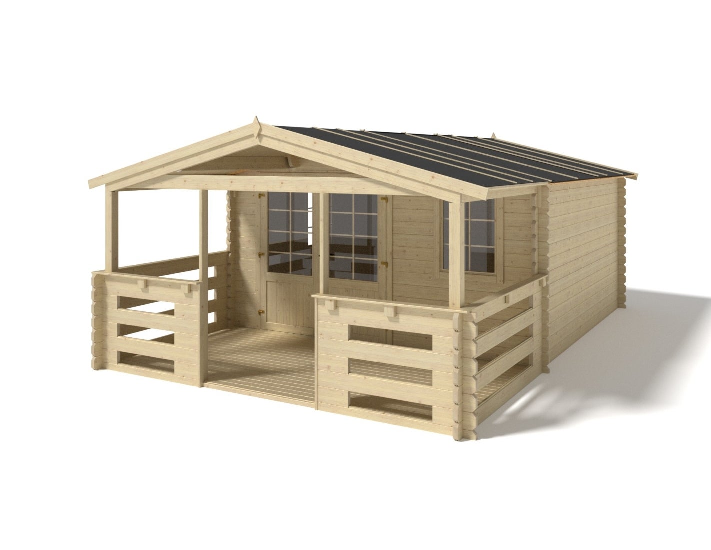 Casetta da giardino in legno con veranda e tettoia - 24m2 - 4x4m - 40mm ...
