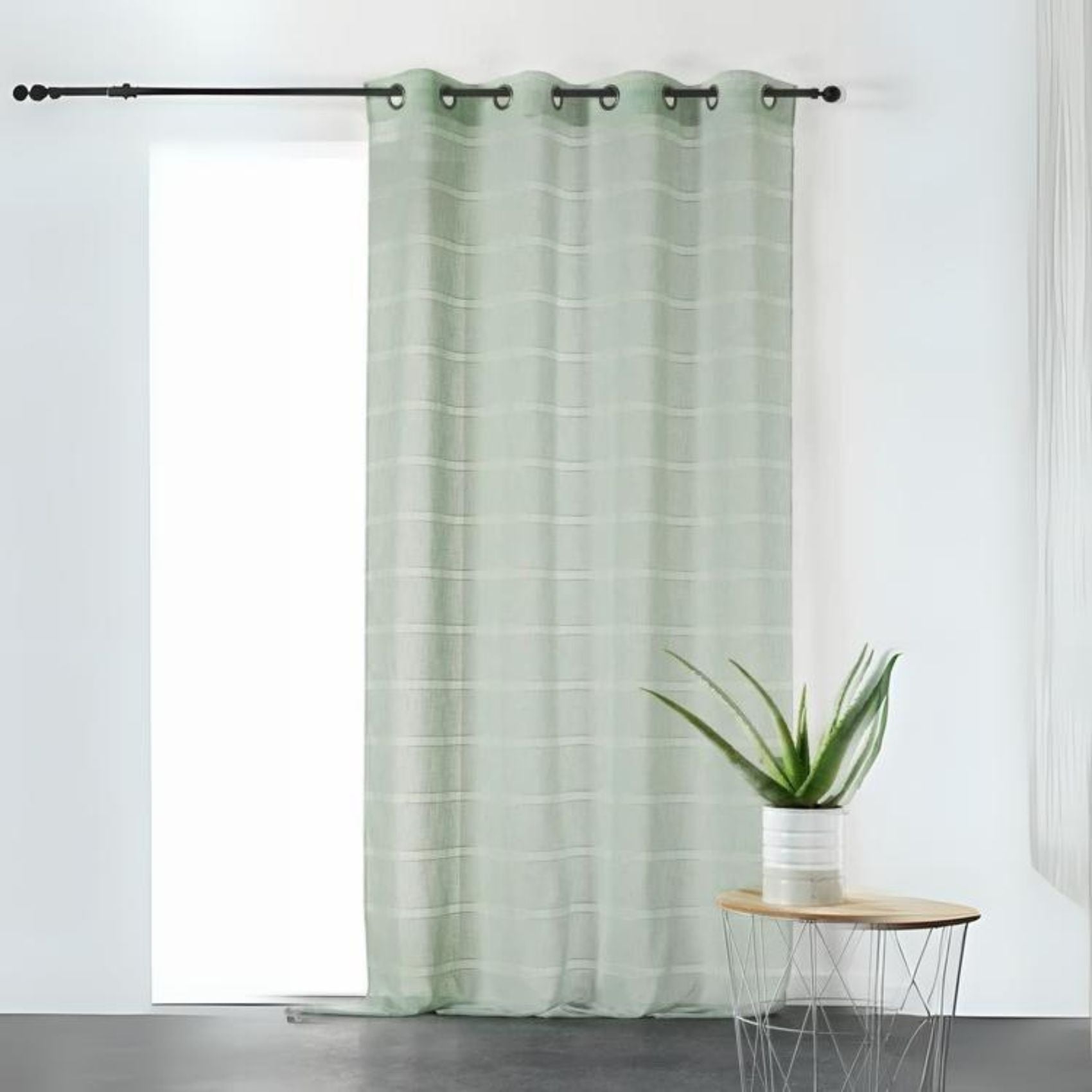 Voilage rayé et tamisant Cordelette - Vert clair - 140x250 cm ...