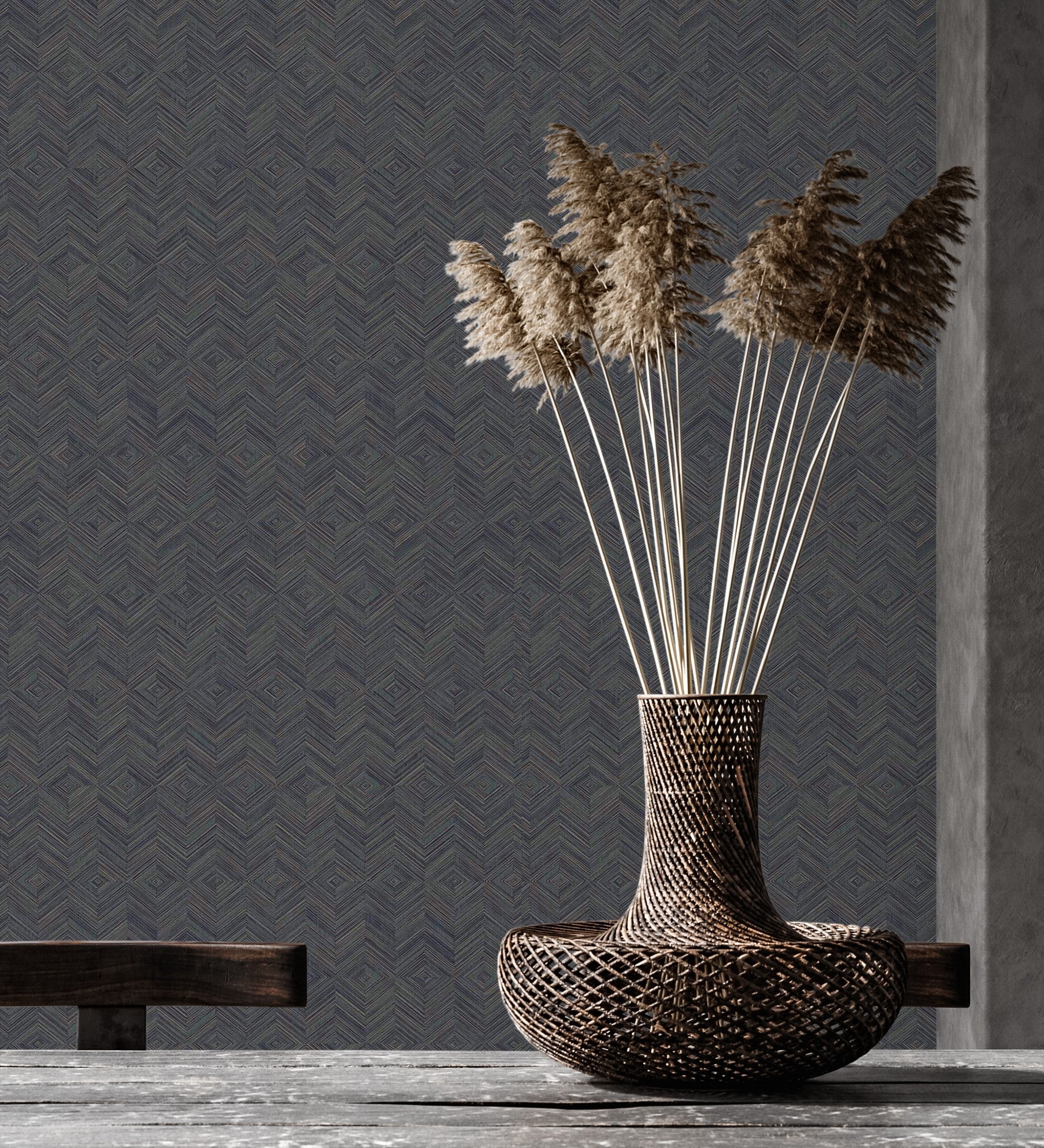 Papier peint vinyle lessivable mosaïque de bois texturé en relief ...