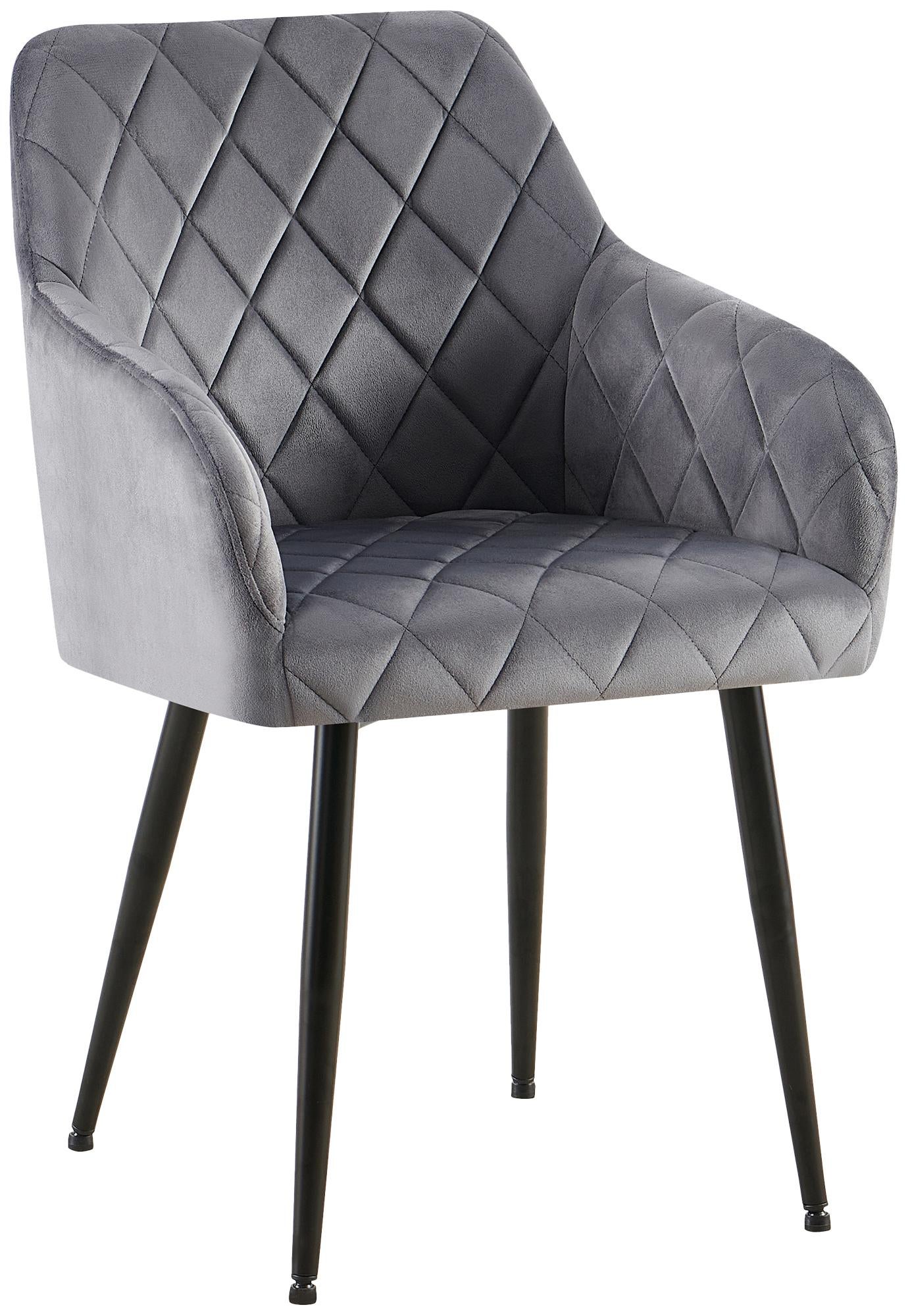 Chaise de salle à manger Monett velours Gris foncé|Métal noir mat ...
