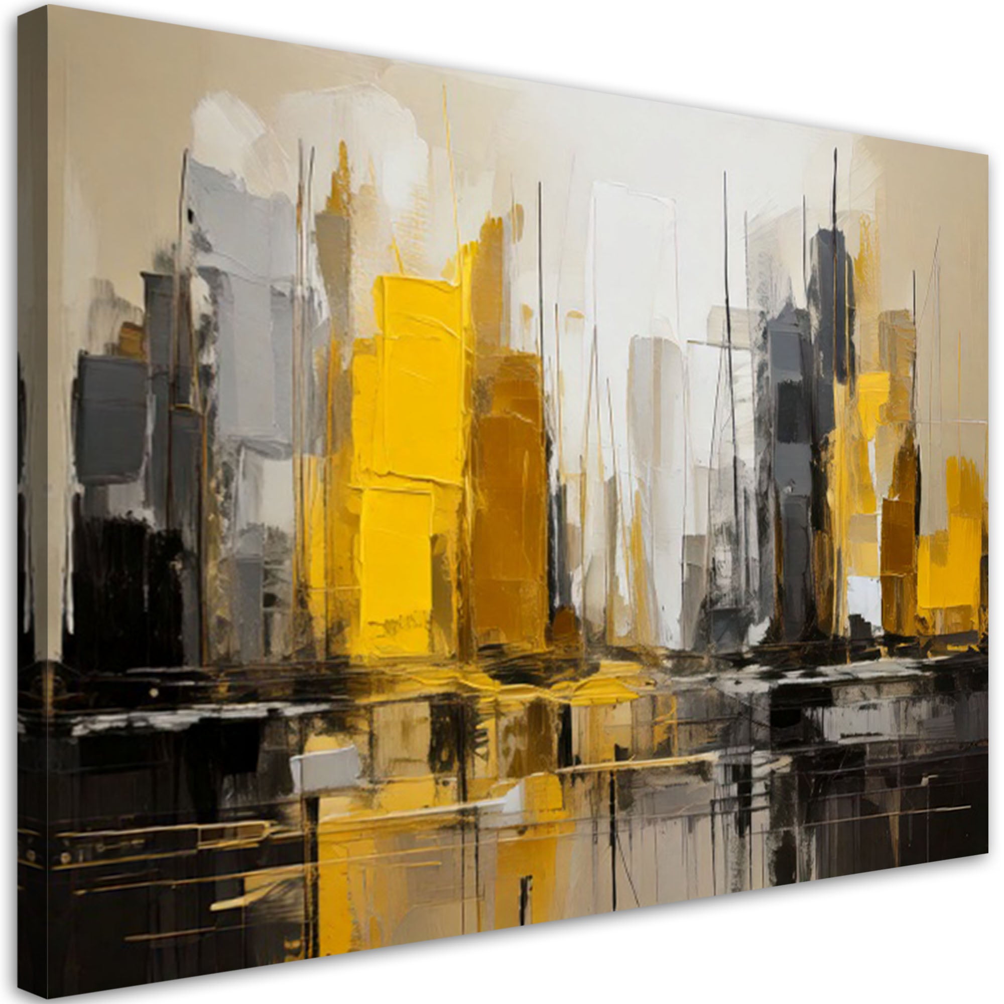 Quadro su tela, Città Astrattismo giallo beige - 120x80 | Leroy Merlin