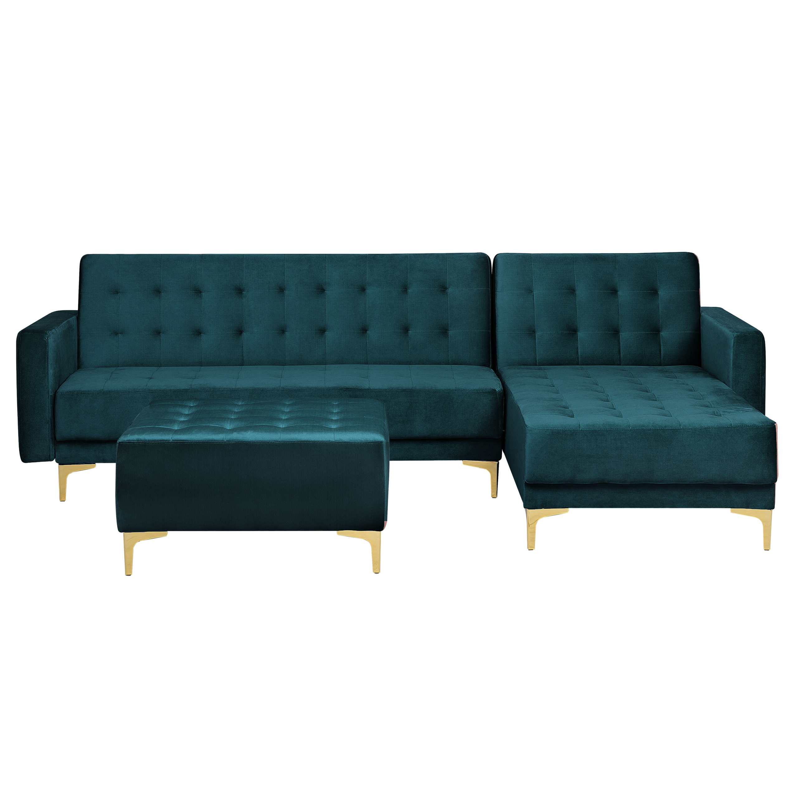 Divano letto angolare con ottomano in velluto verde acqua sinistro ...