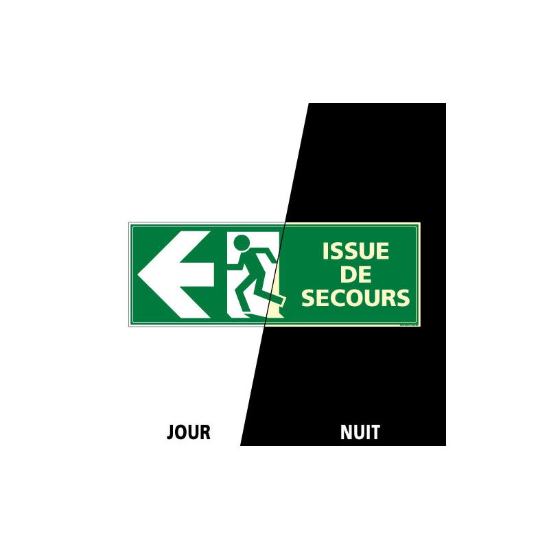 PANNEAU ISSUE DE SECOURS FLECHE VERS LA GAUCHE PHOTOLUMINESCENT (B0272G ...