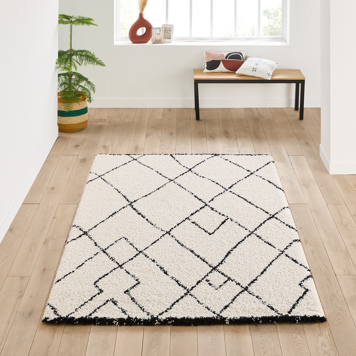 Tapis style berbère, Rabisco - Blanc/noir - 160 x 230 cm | Leroy Merlin