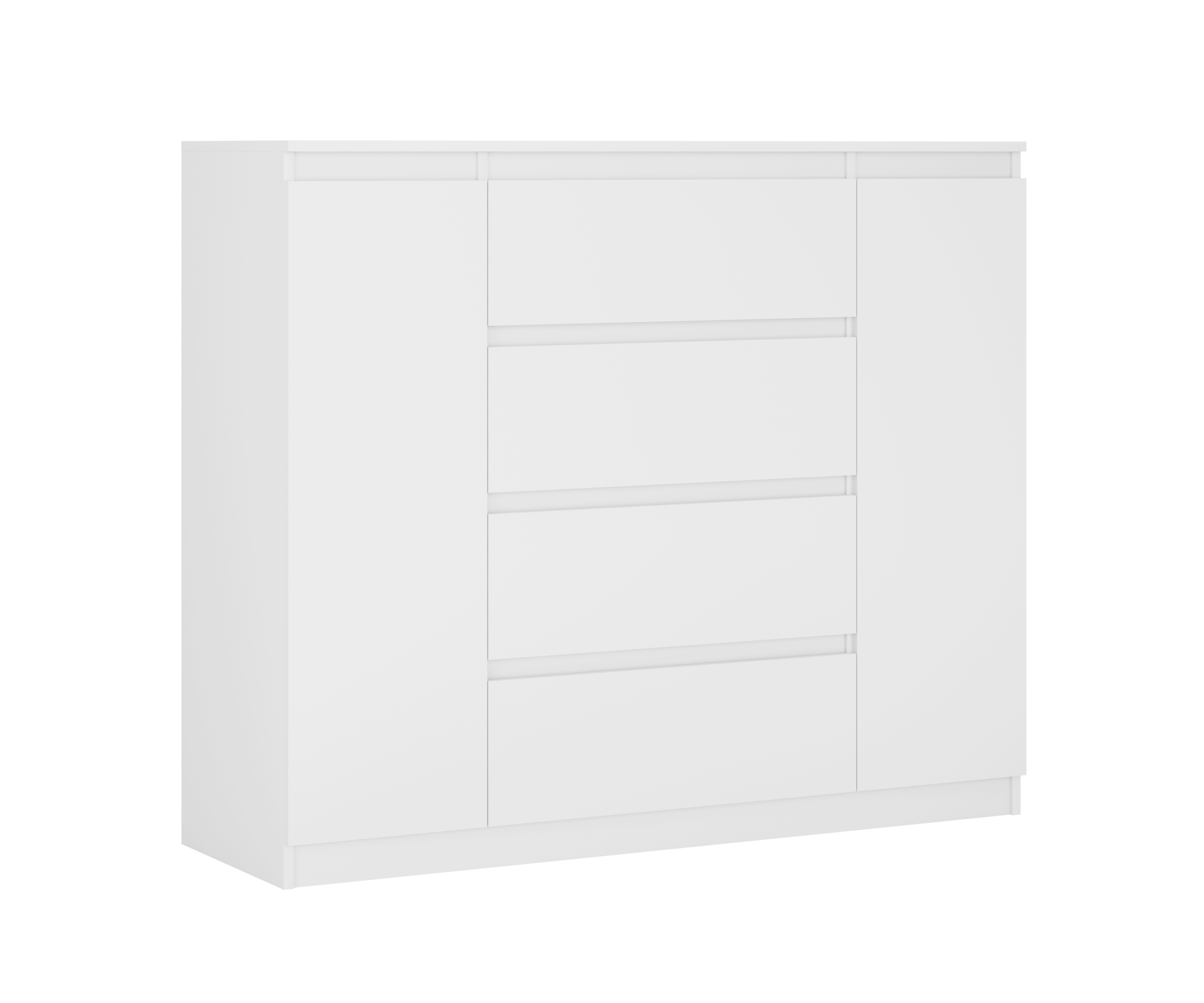 Commode : Blanc Mat, 120 x 39 x 101 cm, 2 Portes, 4 Tiroirs, 2 Portes ...