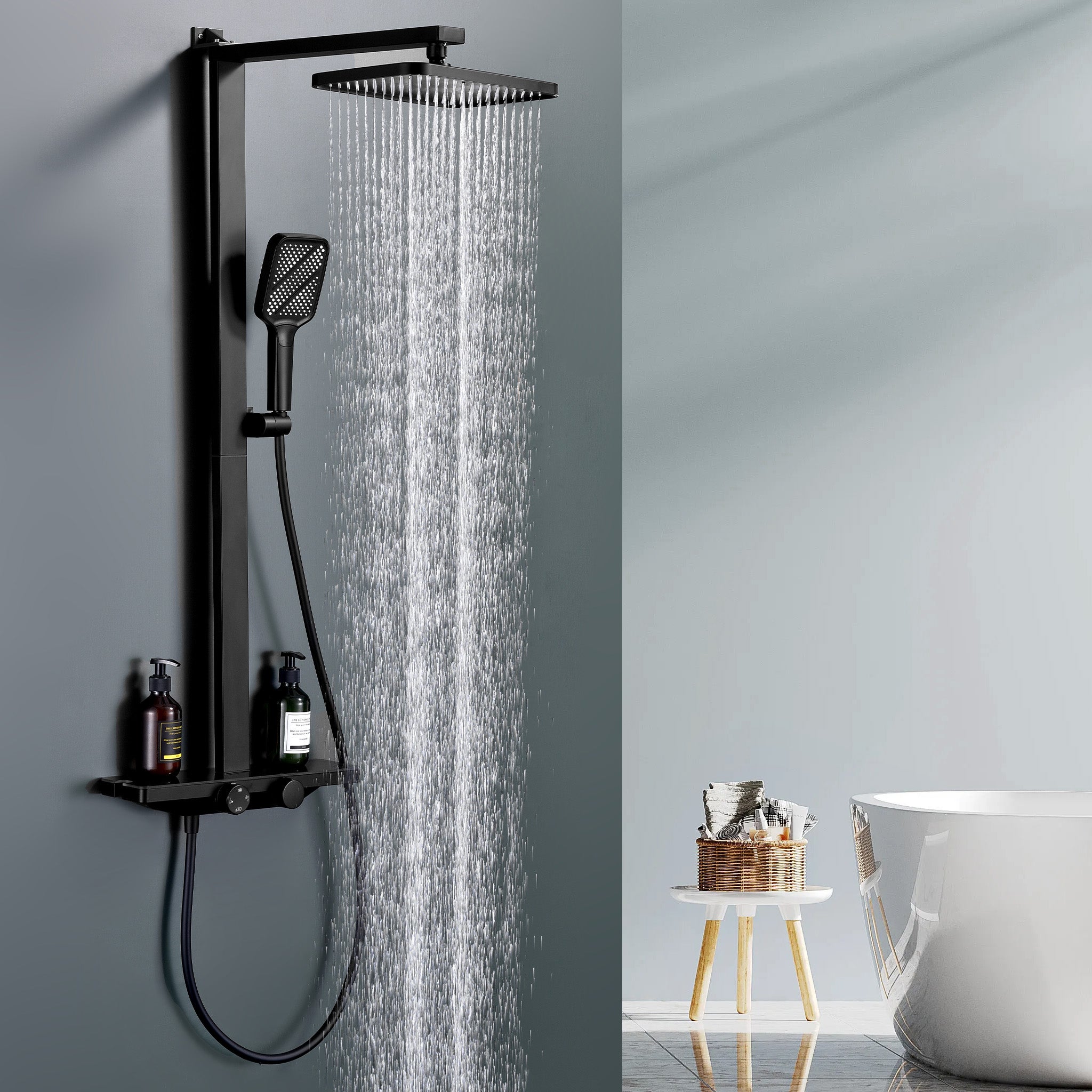 Colonne de Douche Thermostatique 38°C Noir, Kit de Douche 3 Fonctions ...