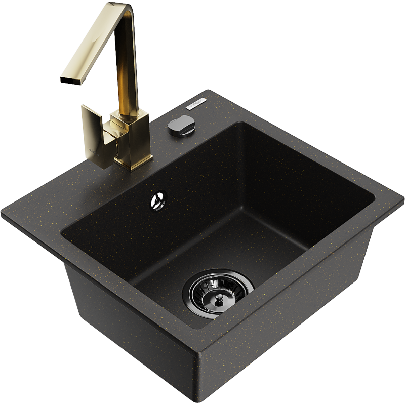 Mexen Milo évier en granit à 1 cuve avec robinet mélangeur Rita, Noir/Or métallique - 6505-75 ...