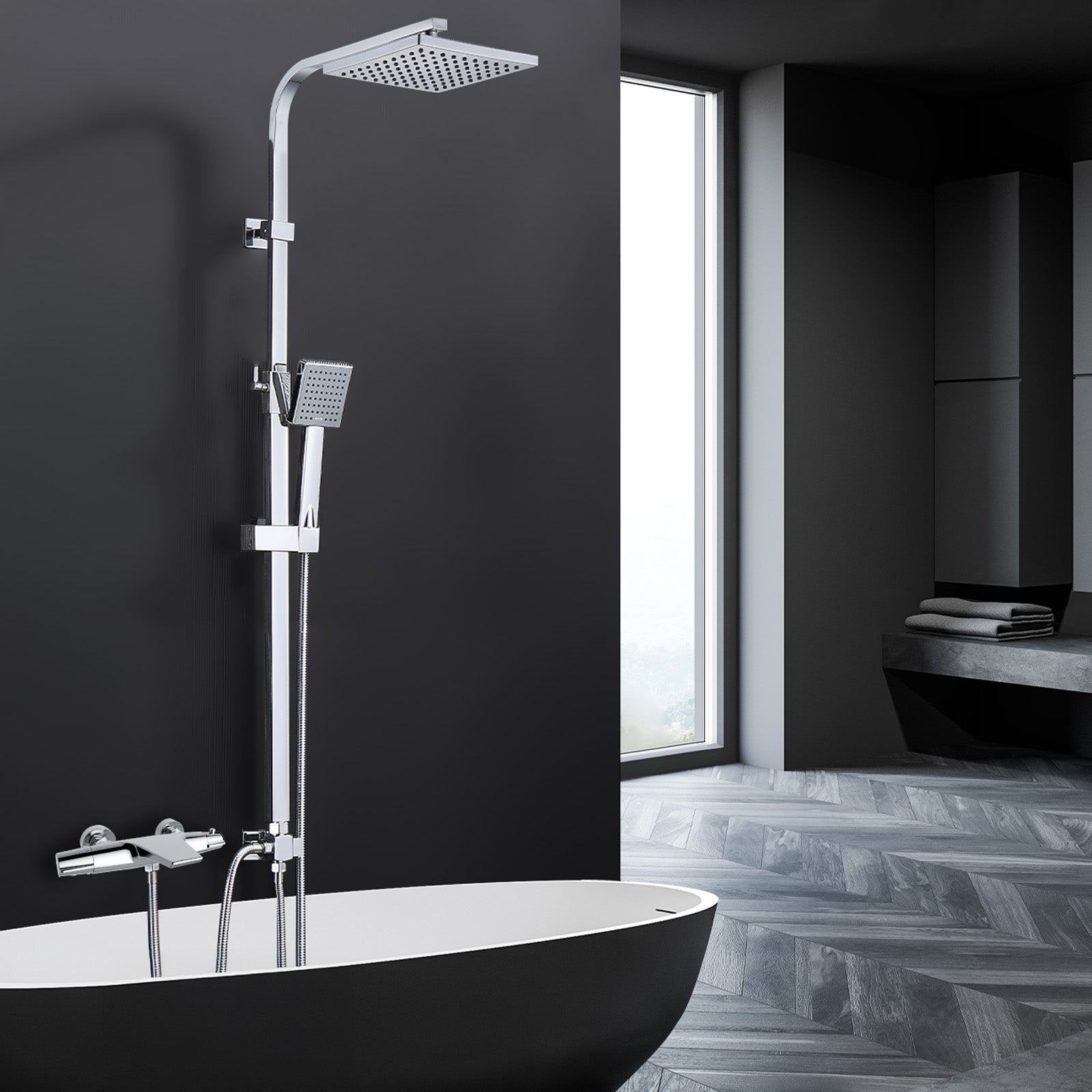 Colonne de Douche Chromé avec Mitigeur Thermostatique Cascade, Ensemble ...