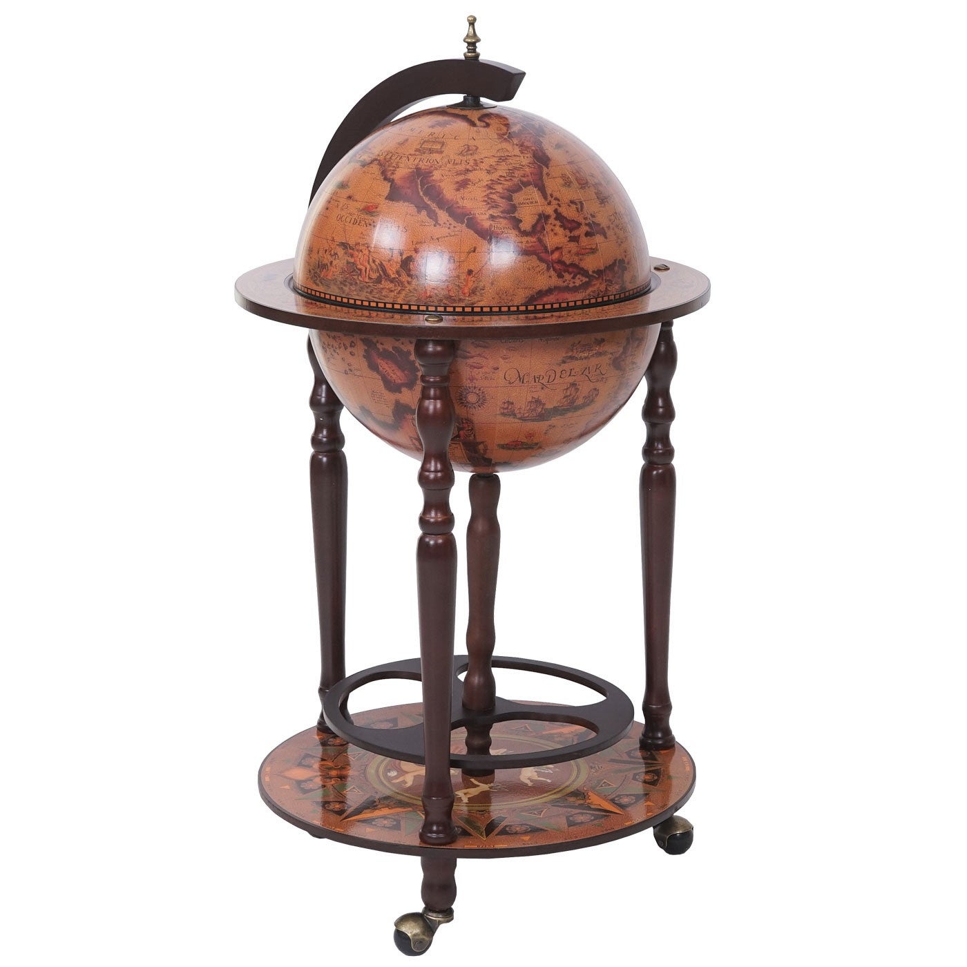 Globe terrestre, bar de salon HWC-T874, minibar roulant, bois d ...