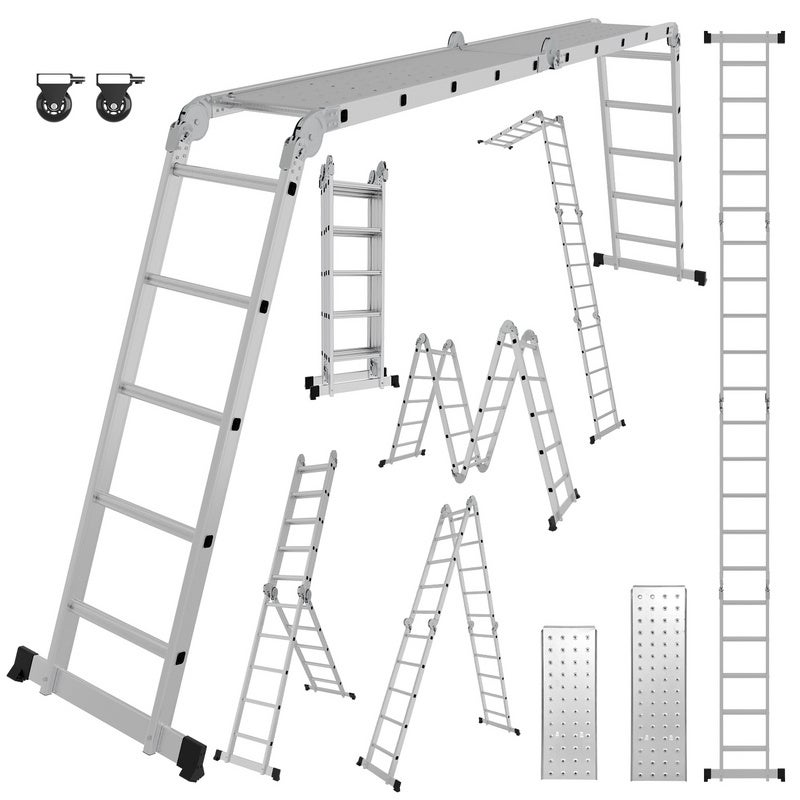 Scala pieghevole in alluminio 7 in 1, 582 cm, gradini antiscivolo ...
