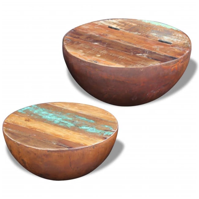 Set Mesa De Centro Forma Cuenco 2 Uds Madera Maciza Reciclada Leroy