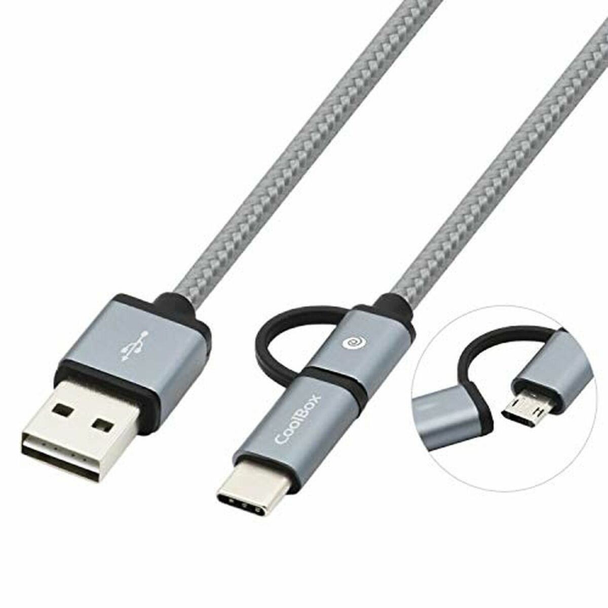 Cable USB a Micro USB y USB C CoolBox COO-CAB-U2MC-GR | Leroy Merlin