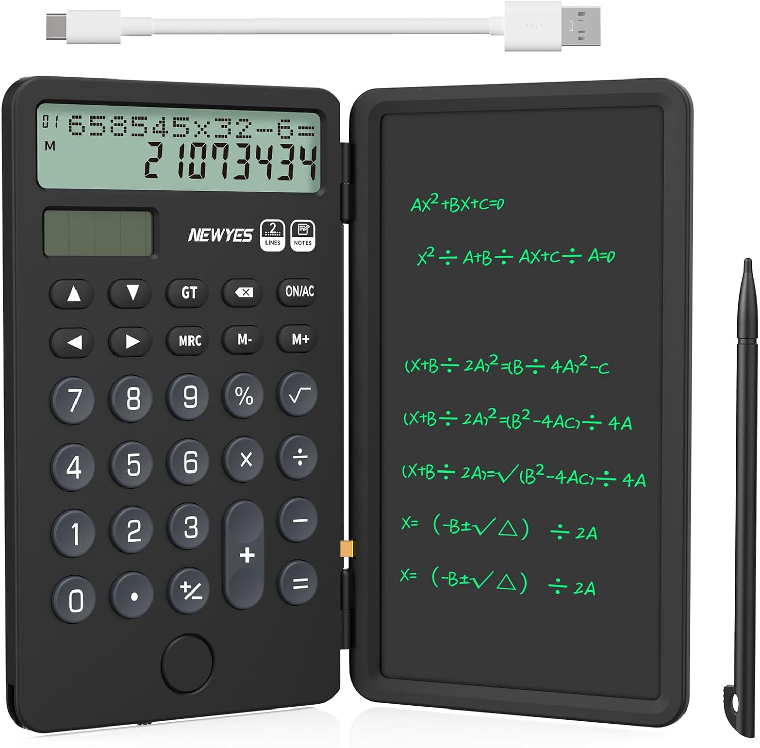 Calculatrice Portable avec Bloc-Notes, 2 Lignes, Grand écran à 12 ...