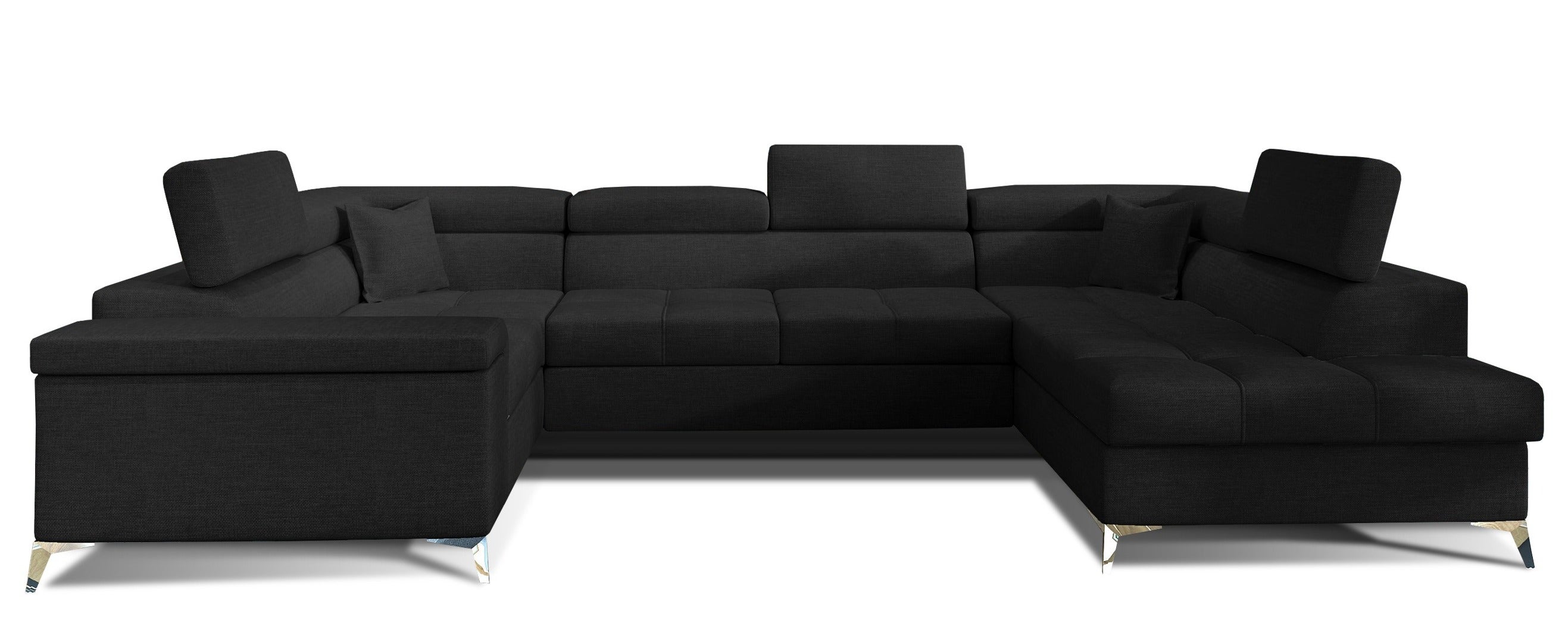 Canapé panoramique convertible velours noir avec coffre de rangement ...