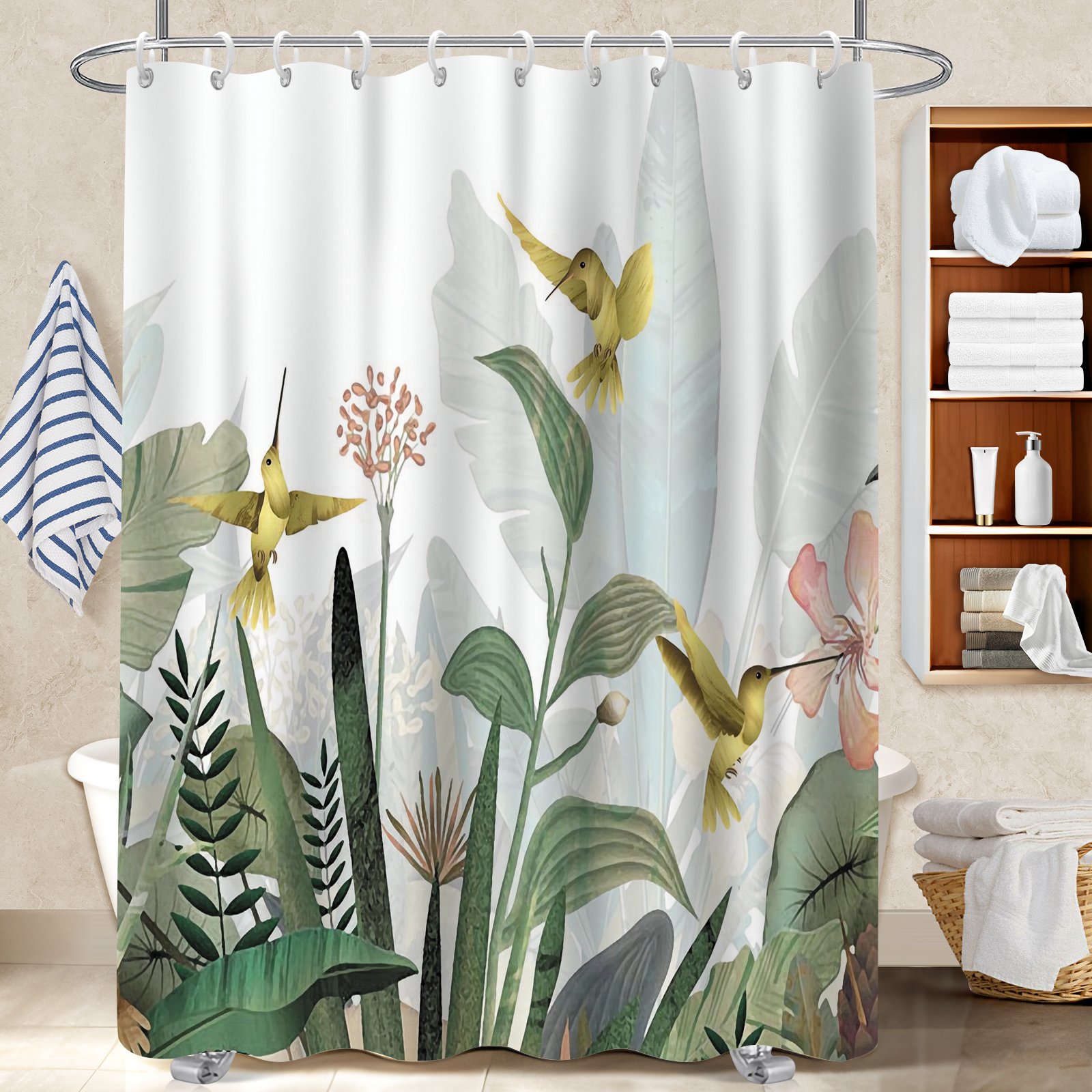 Rideau de bain motif fleuri, Antifongique avec 12 œillets cache ...