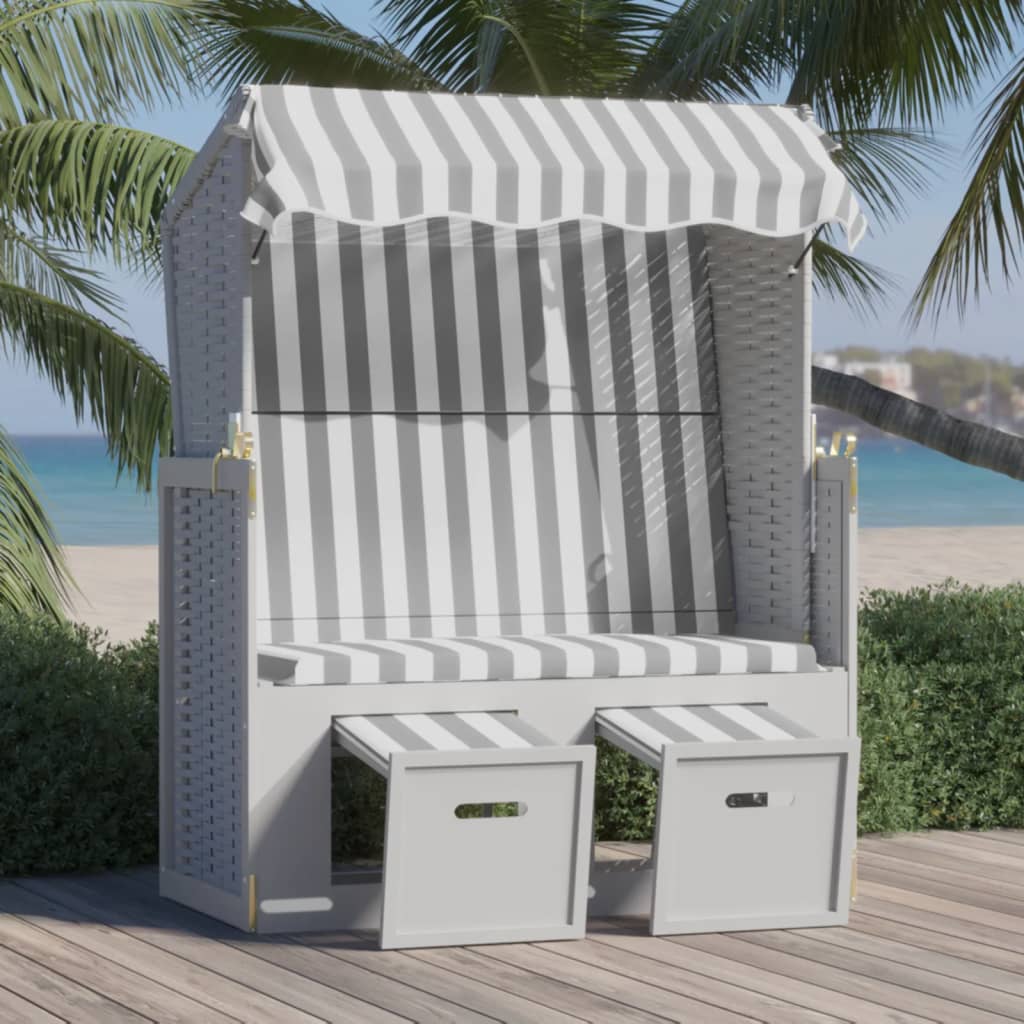 Strandkorb con toldo Mimbre de resina y madera maciza Blanco gris ...