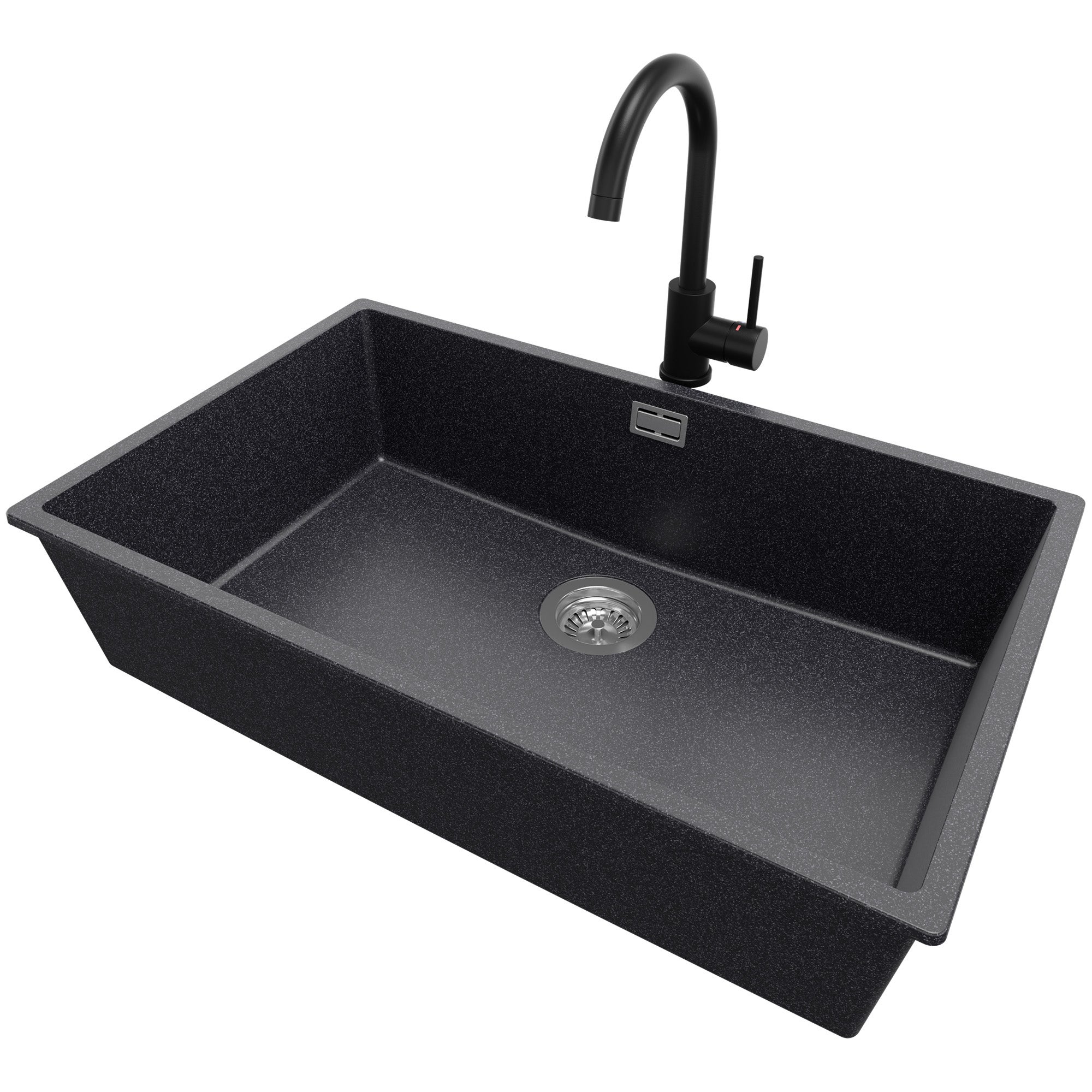 Evier Sous Plan Graphite 76x47cm, Evier en Granit 1 bac + Robinet ...
