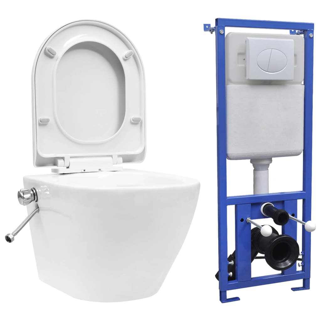 Kit complet toilette murale sans rebord et réservoir caché céramique ...