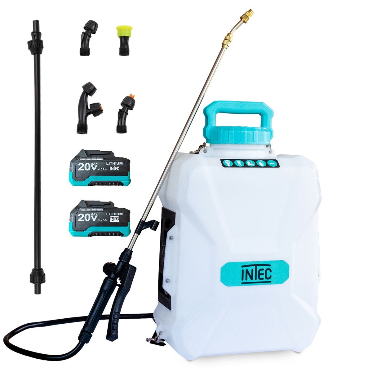 Pulverizador Eléctrico 20V + 2 Baterías de Litio 4.0Ah Pulverizador de Jardín 12L Lanza de Fibra ...