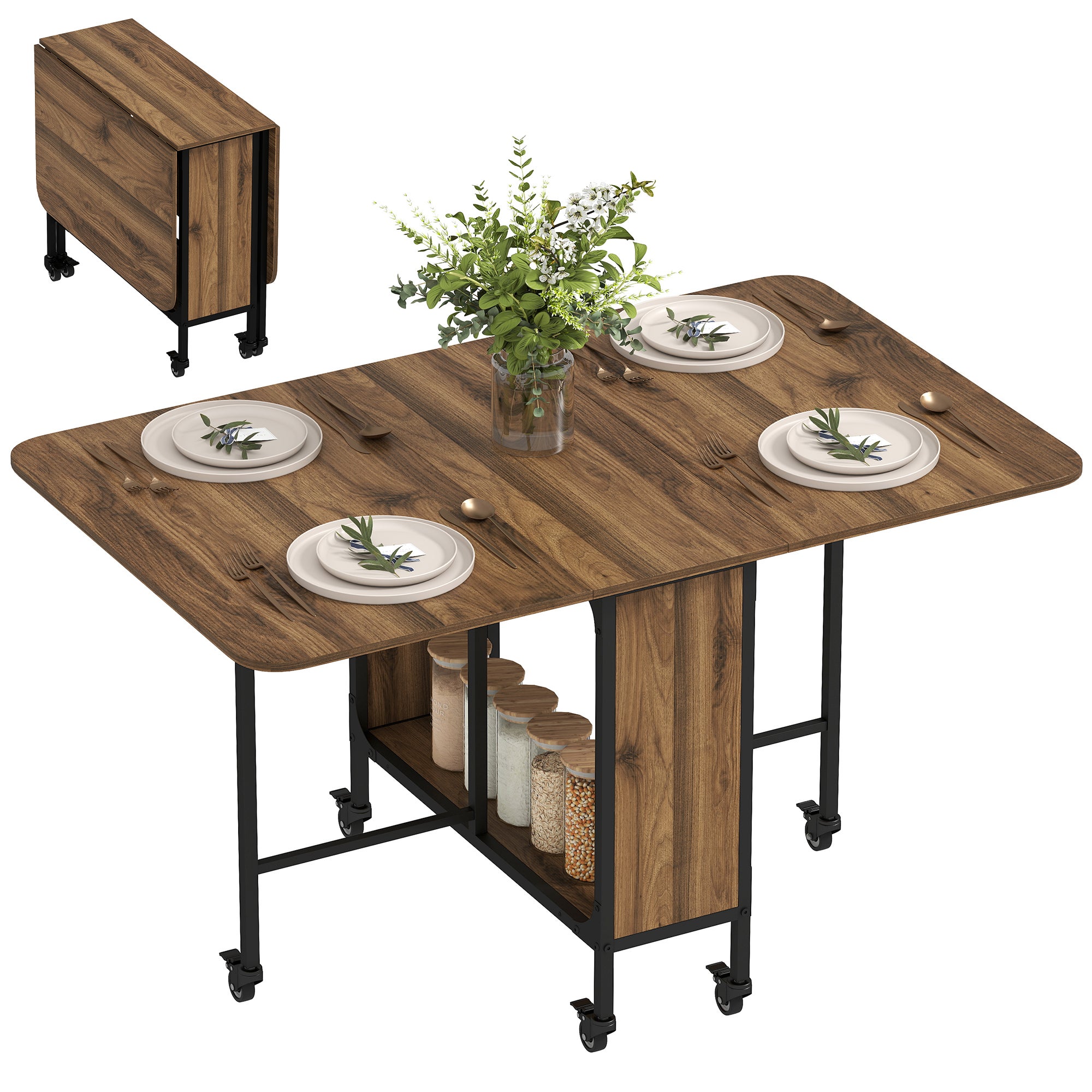 Table de salle à manger rabattable pour six personnes - Marron/Noir ...