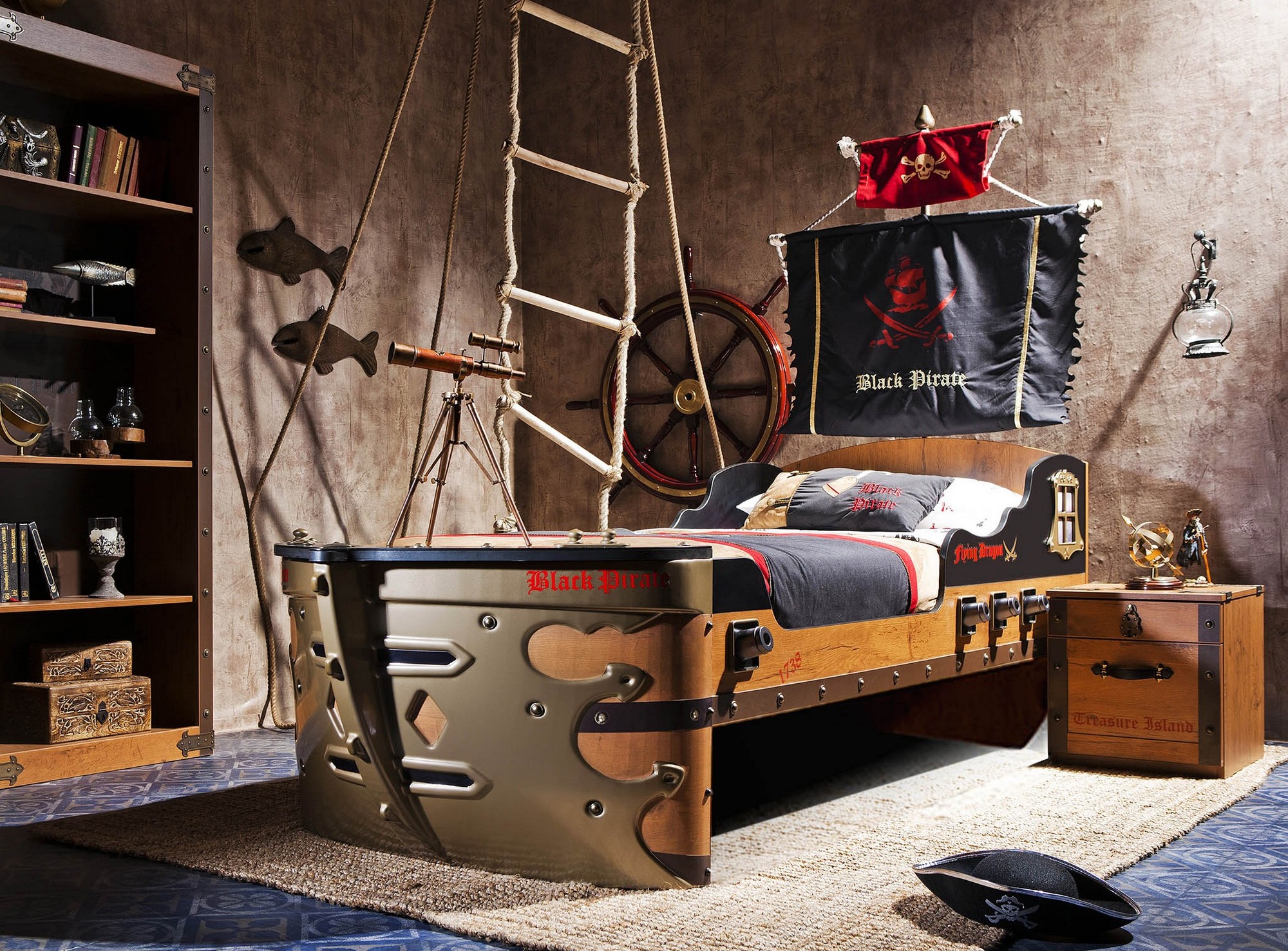 Lit bateau enfant Pirate bois clair 90x190 | Leroy Merlin