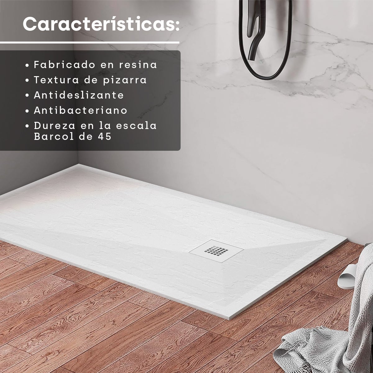 Plato de ducha de Stone Plus Duplach - 120 x 80 x 3 cm - Pizarra - Blanco | Leroy Merlin