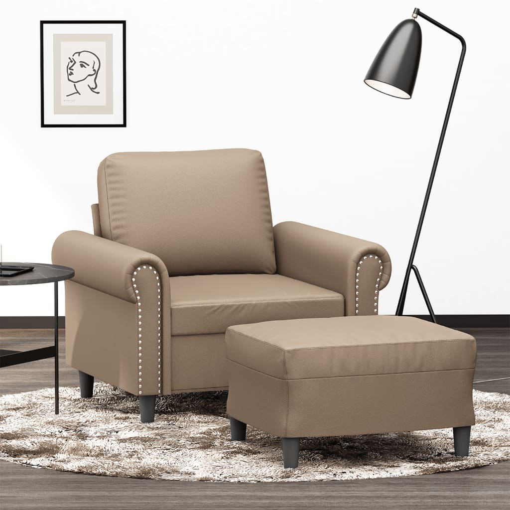 Sillón con taburete cuero sintético color capuchino 60 cm | Leroy Merlin