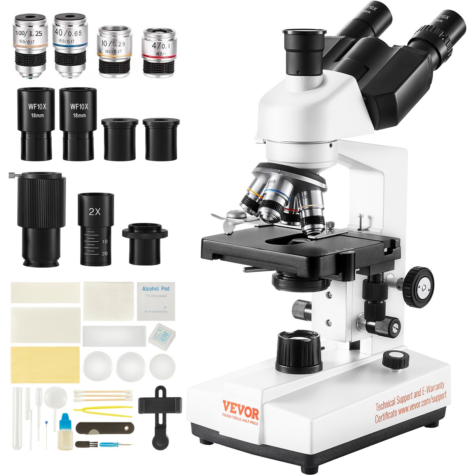 Microscope Trinoculaire Composé VEVOR 40X-5000X Microscope Biologique ...