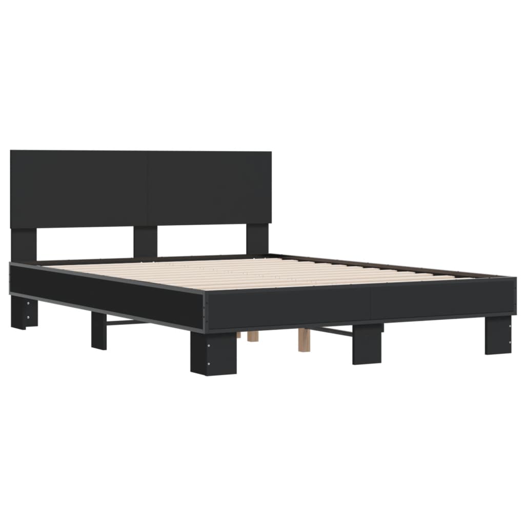 Lit double | Lit adulte | Cadre de lit noir 120x200 cm bois d ...