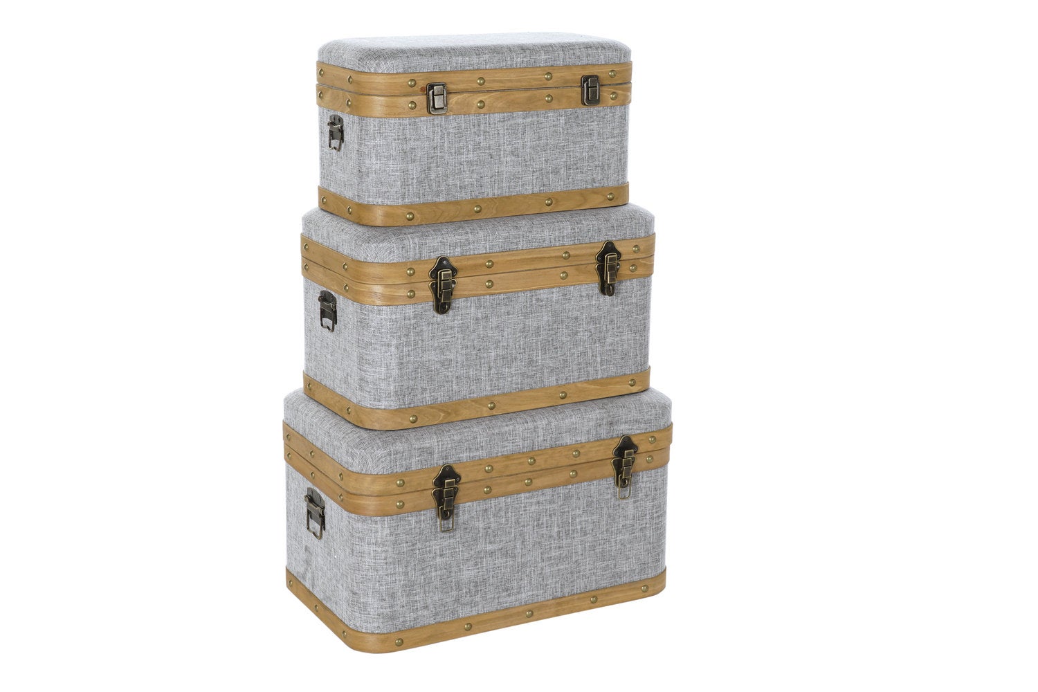 Baul Set 3 Poliester Madera 60X36X34 Gris | Leroy Merlin