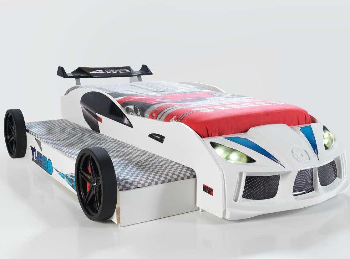 Lit voiture de course double couchage 90x190 Racing blanc | Leroy Merlin