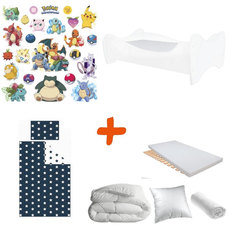 Pack 8en1 Lit Junior Pokemon avec Matelas + Oreiller + Couette + Taie+ ...
