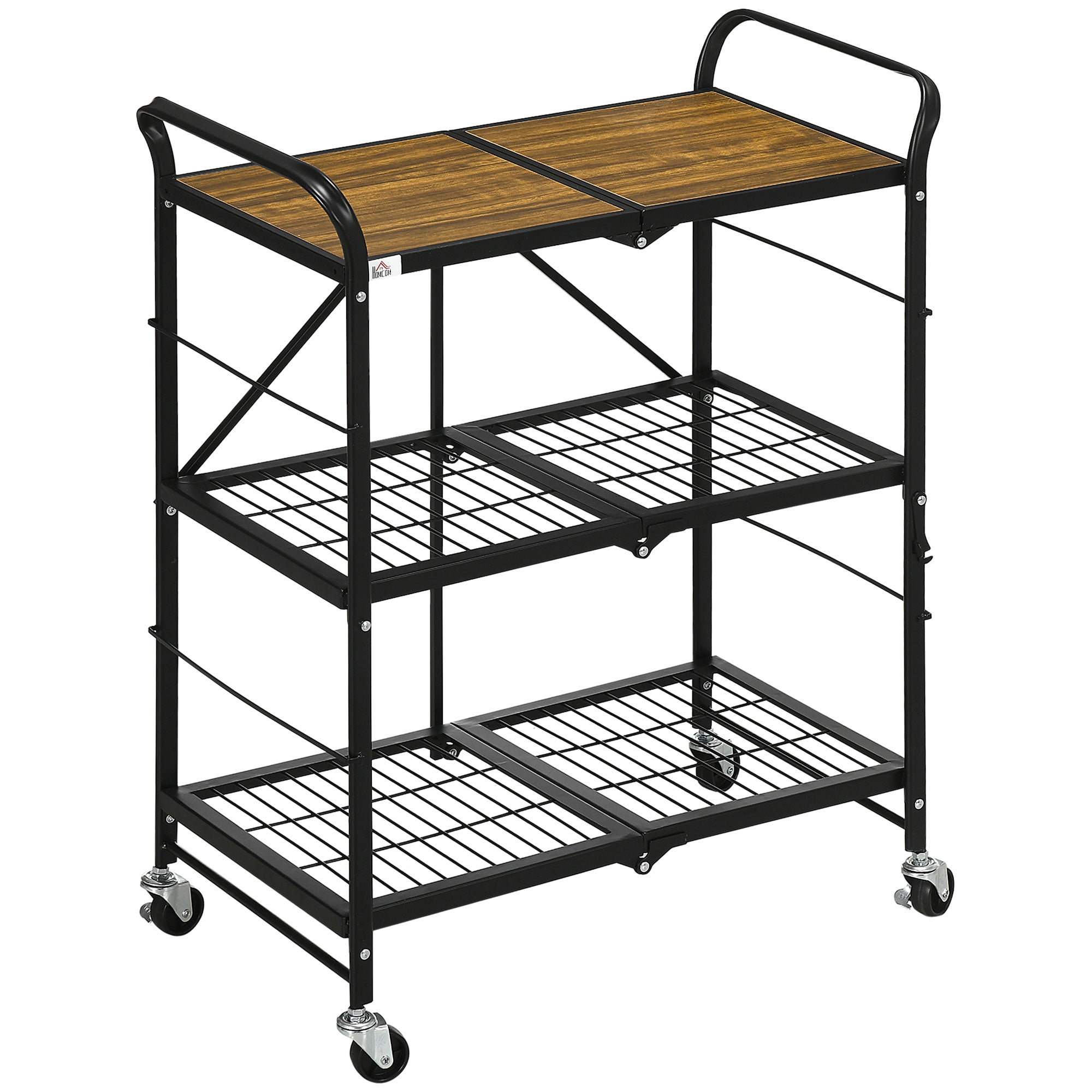 Carrito de cocina plegable , con 3 estantes y asa, 4 ruedas, acero ...