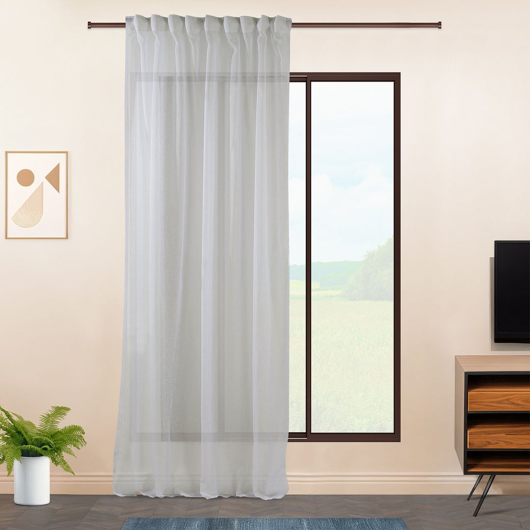 Cortina de tul extra larga y ancha con aspecto lino beige 140X400 ...