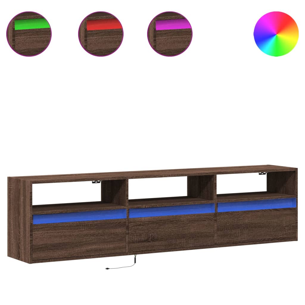 Meuble TV mural，Banc TV Moderne，Meuble de Rangement avec LED chêne ...