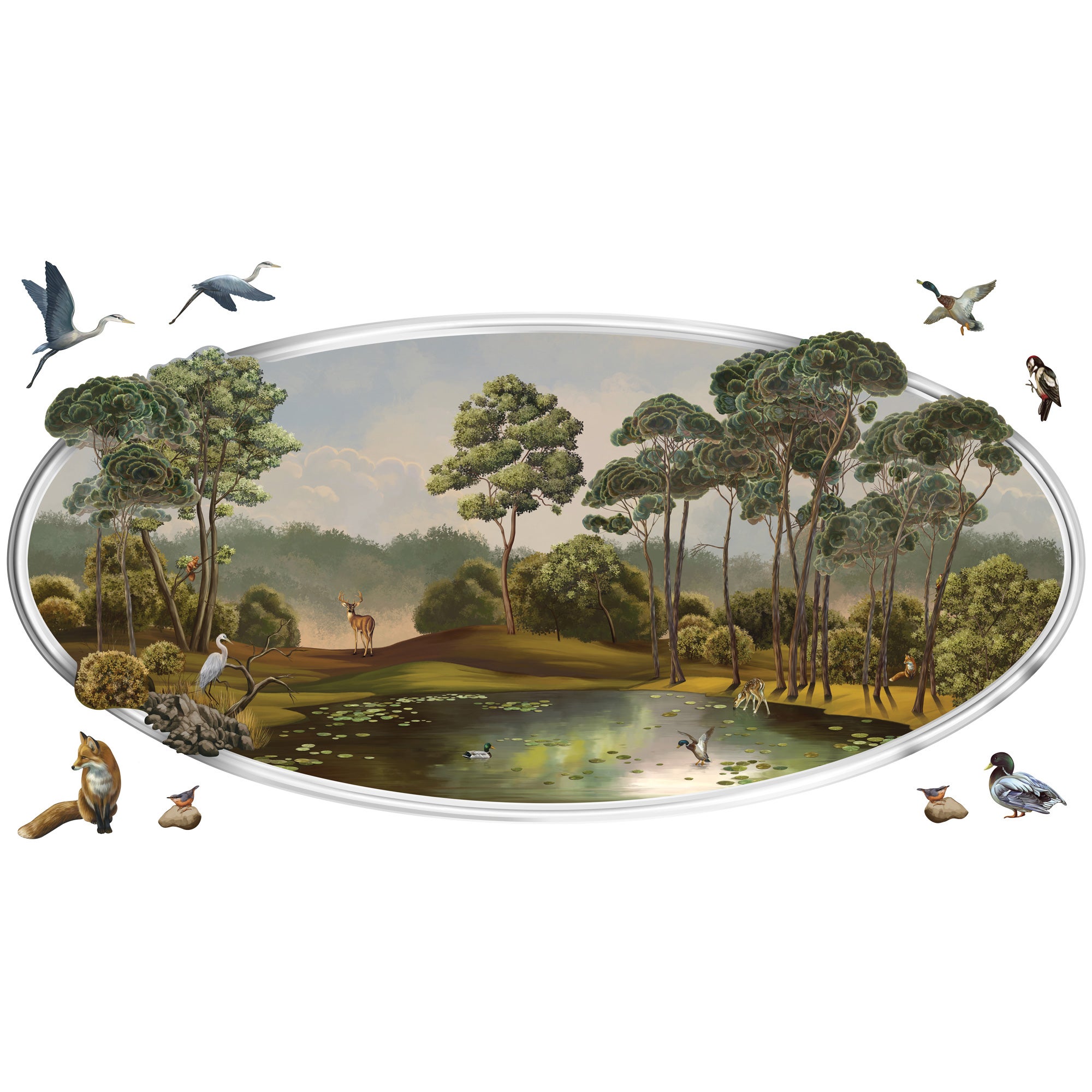 Gran decoración panorámica recortada, vista al lago con magníficas ...