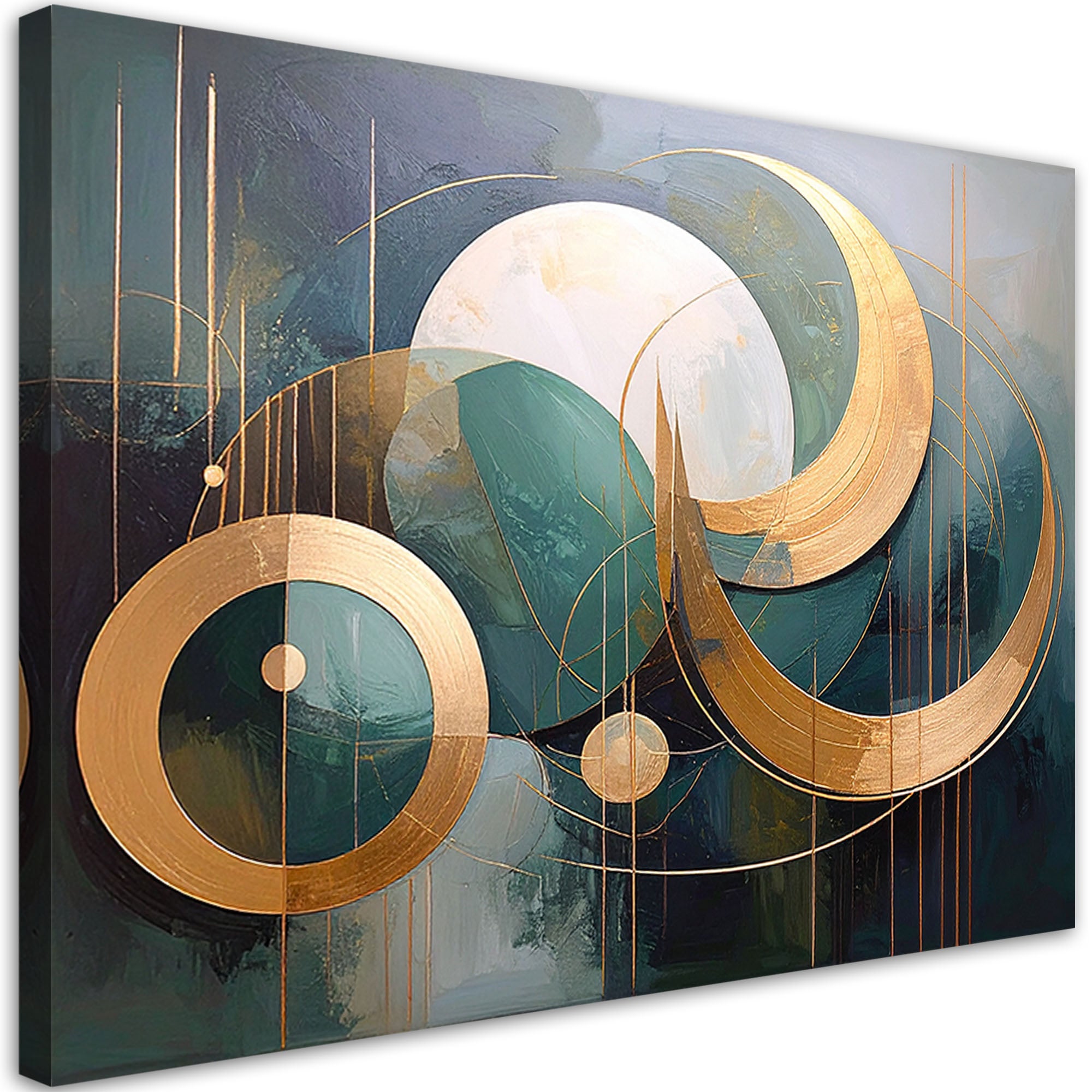Tableau Moderne, Formes géométriques cercles vert or 45x30 | Leroy Merlin