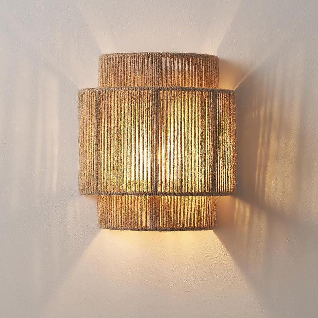 Lámpara de pared rústica con pantalla de bambú, iluminación clásica de ...