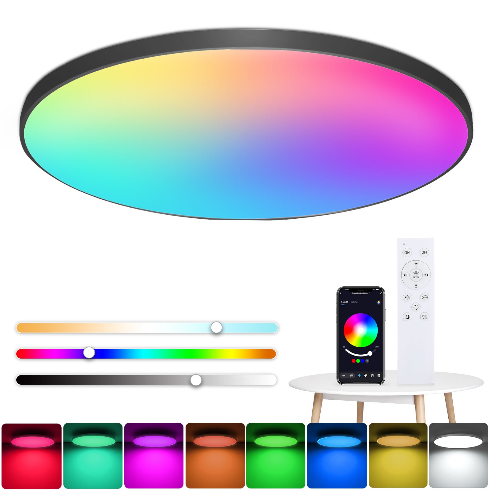 Moderna lámpara de techo LED RGB 24W Smart, compatible con Tuya/Cloud ...