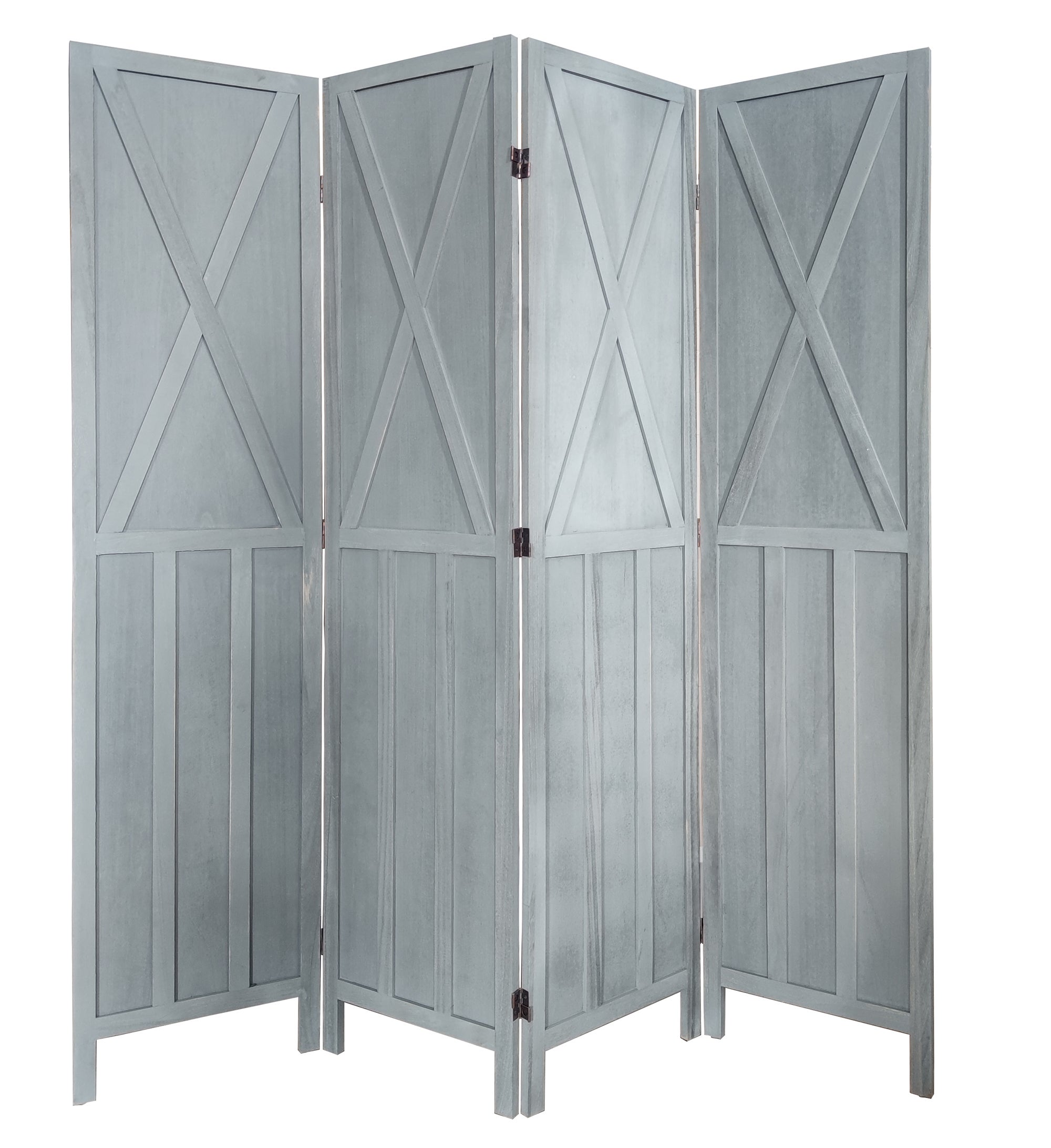 Paravent en bois de 4 pans gris brocante - Hauteur 170 x Longueur 160 ...